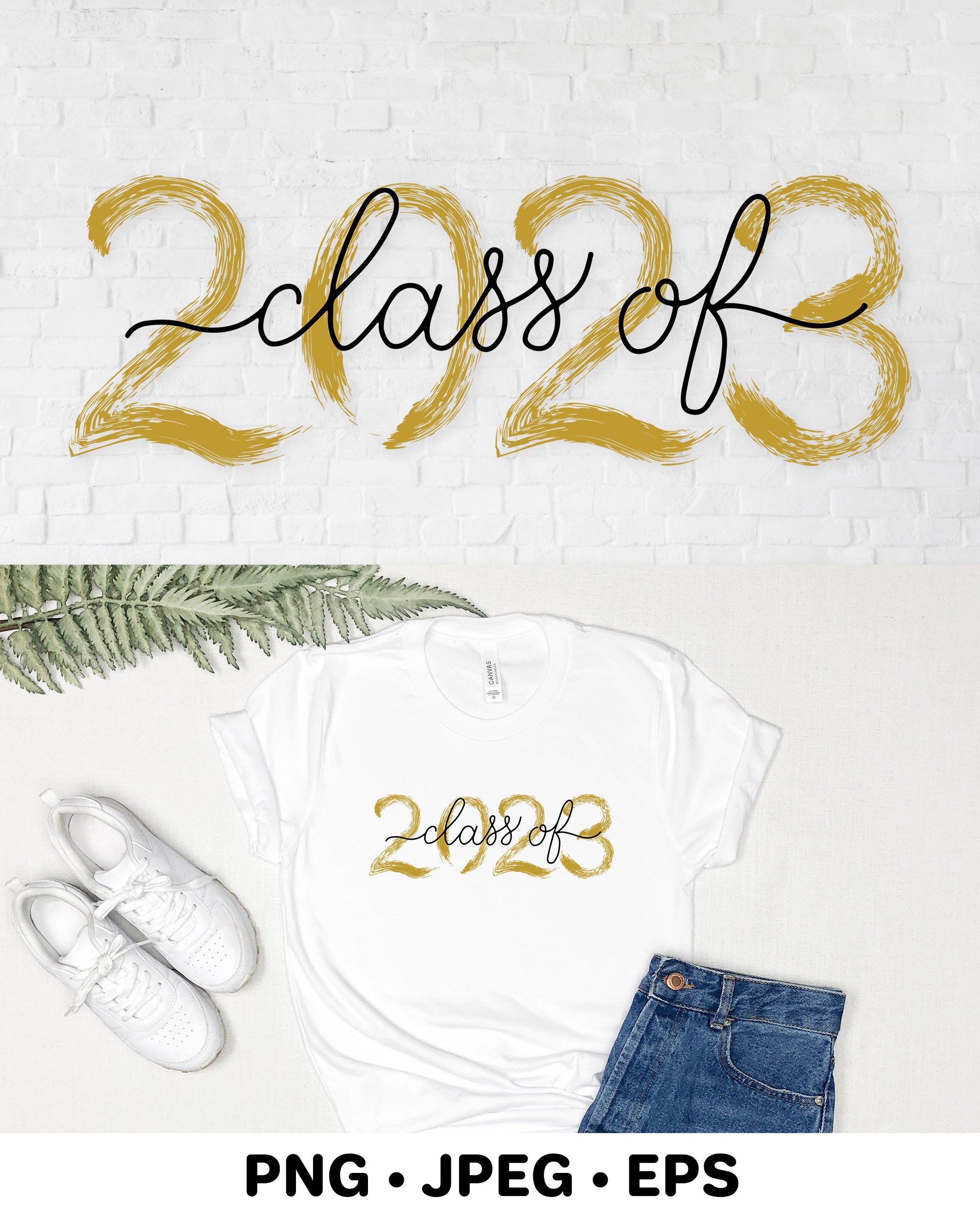 Class of 2023 lettering with gold brush stroke sublimation