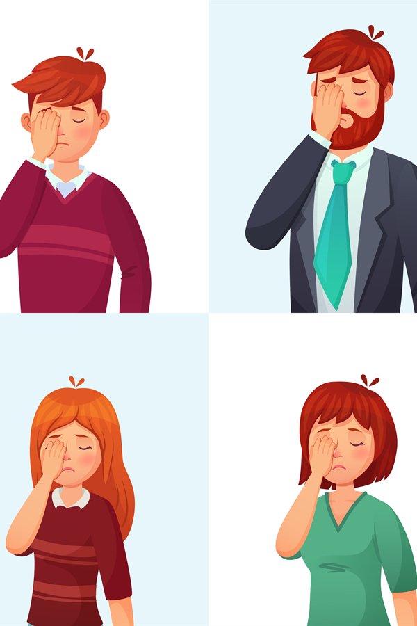 Facepalm gesture. Disappointed people embarrassed faces, hid