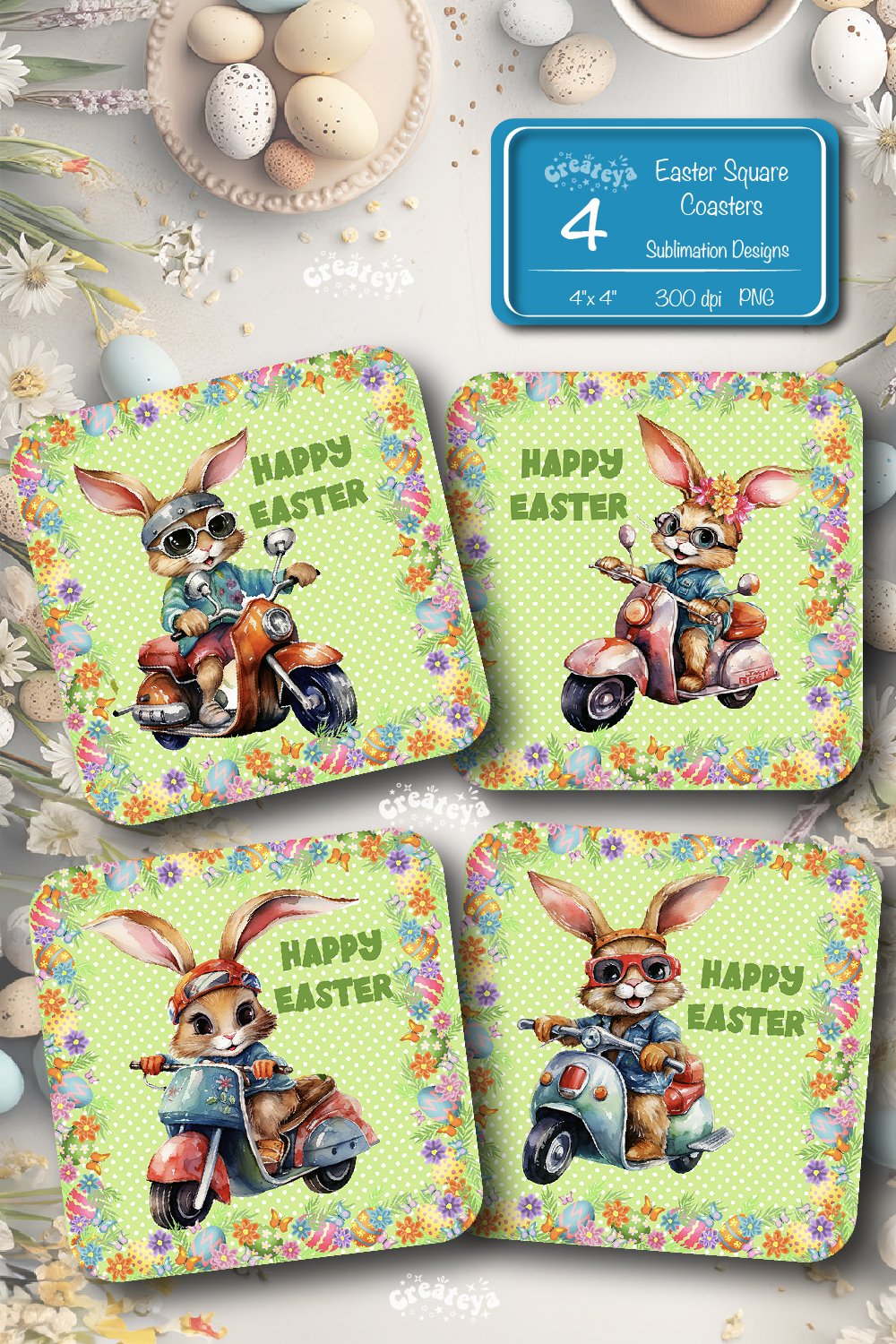 Square Easter coaster Easter Funny Bunny Sublimation coaster