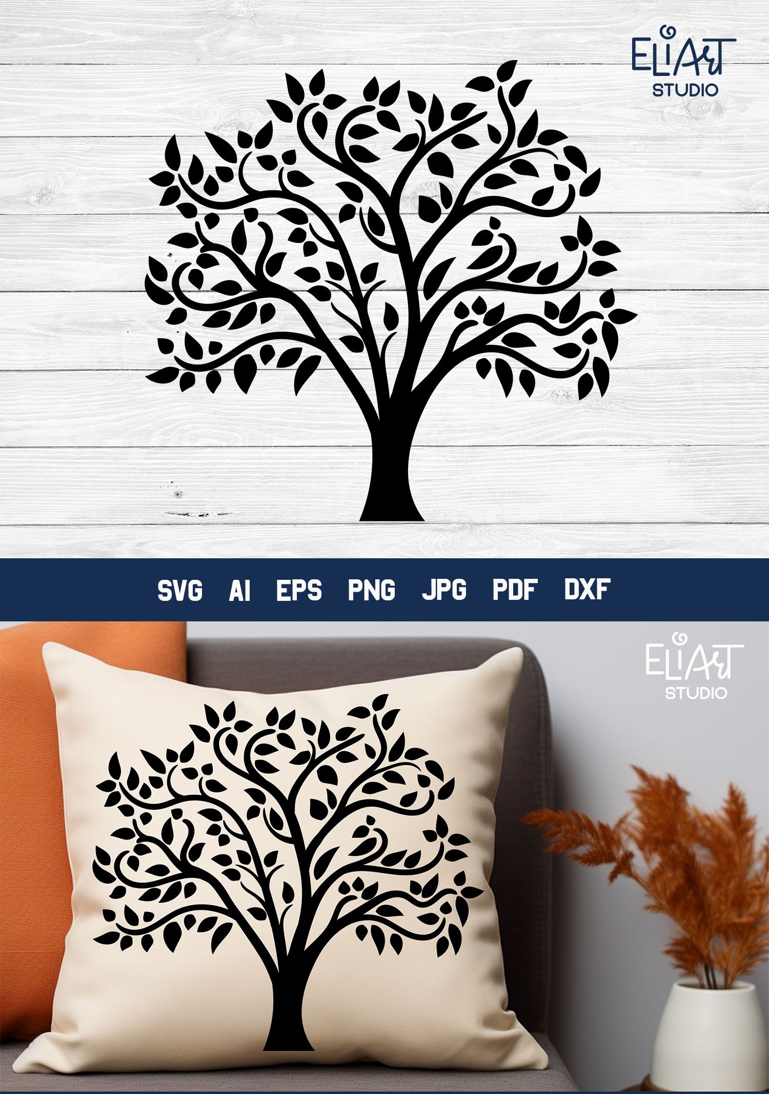 Tree SVG Design | Tree Silhouette with Leaves