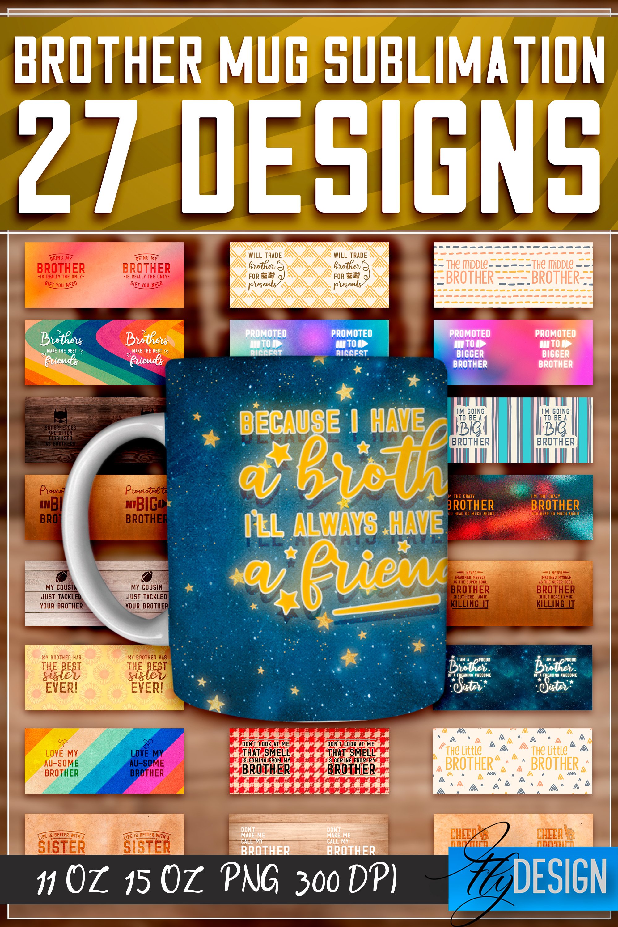 Brother Mug Sublimation Design|Brother Quotes 15 oz Mug Wrap