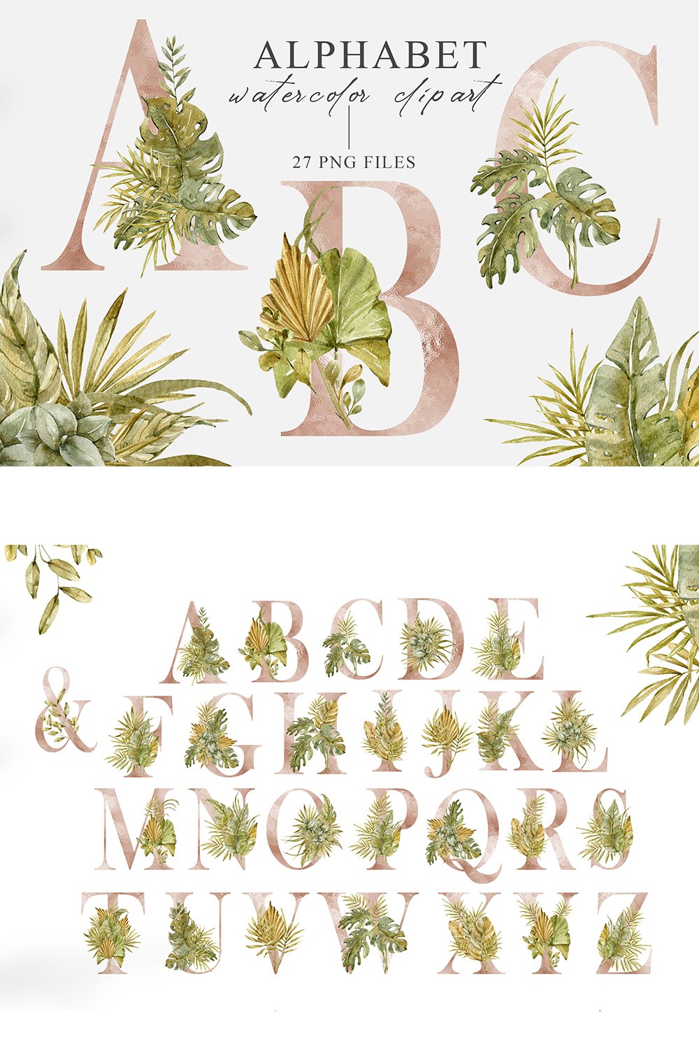 Watercolor floral Alphabet clipart. Tropical (1218728)