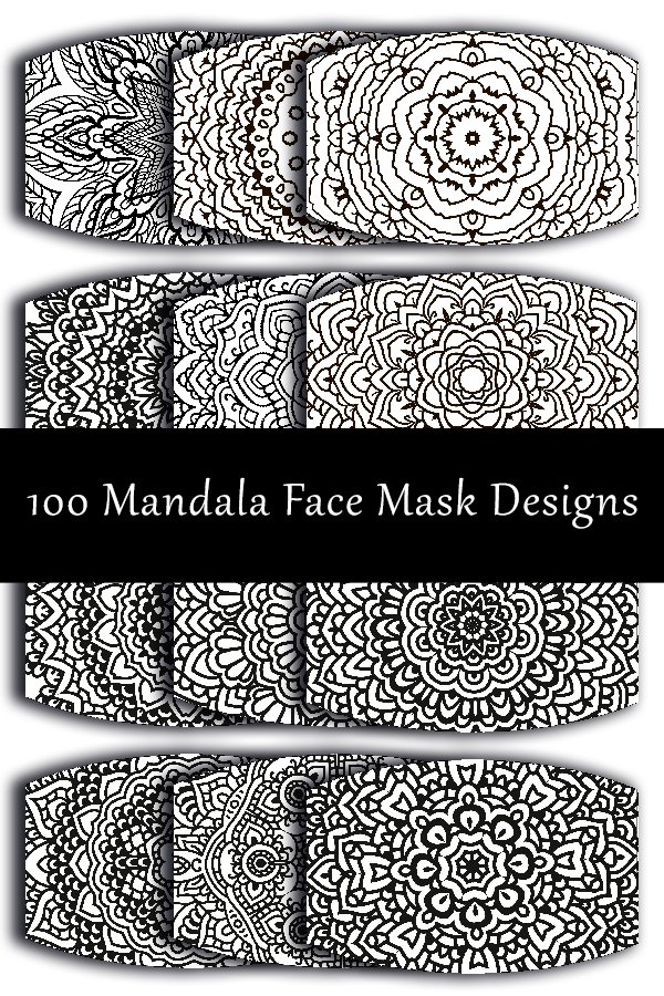 100 Mandala Face Mask Sublimation Designs. Coloring