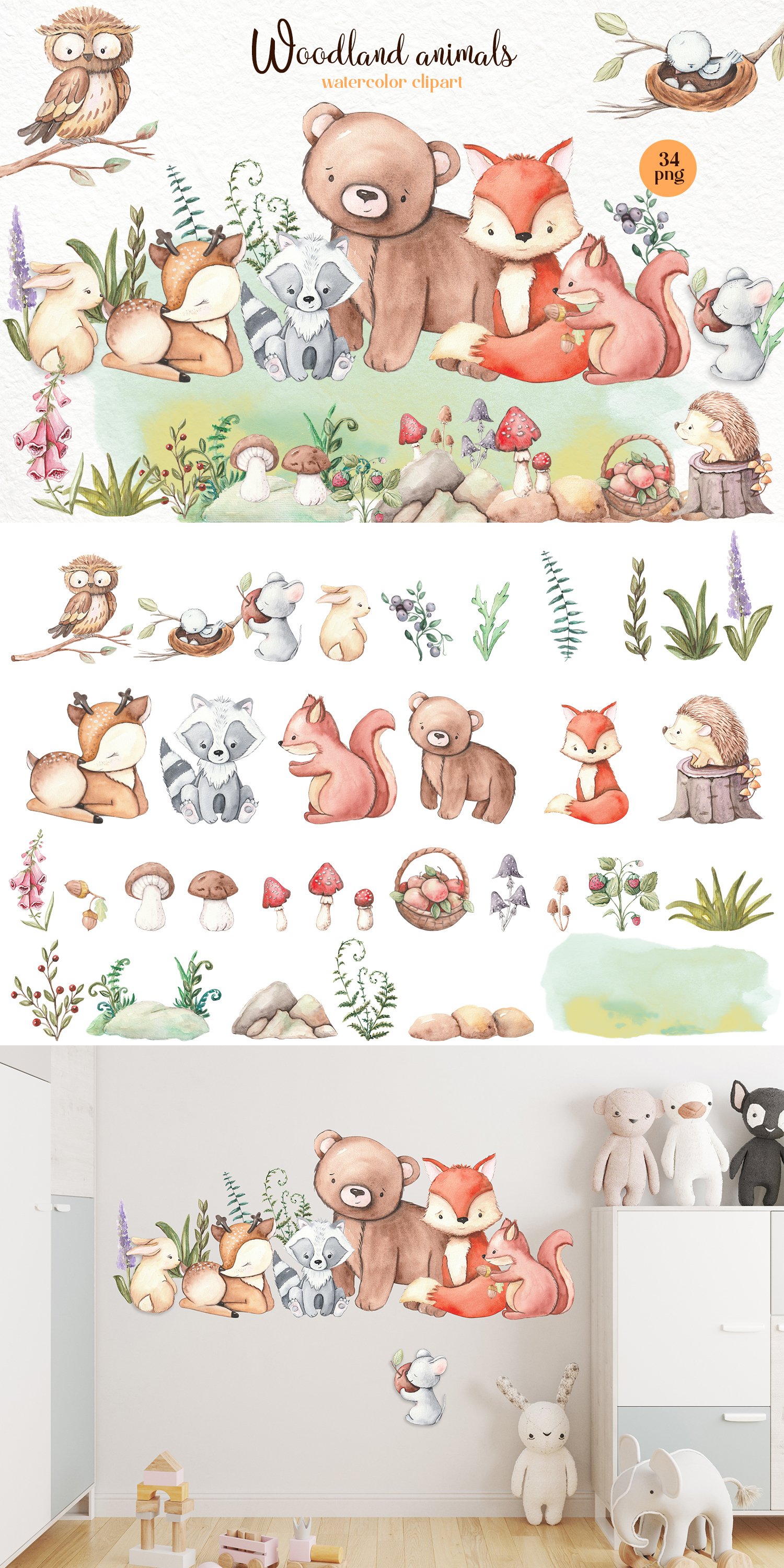 Woodland animals clipart. Forest cute baby animals (2070073)