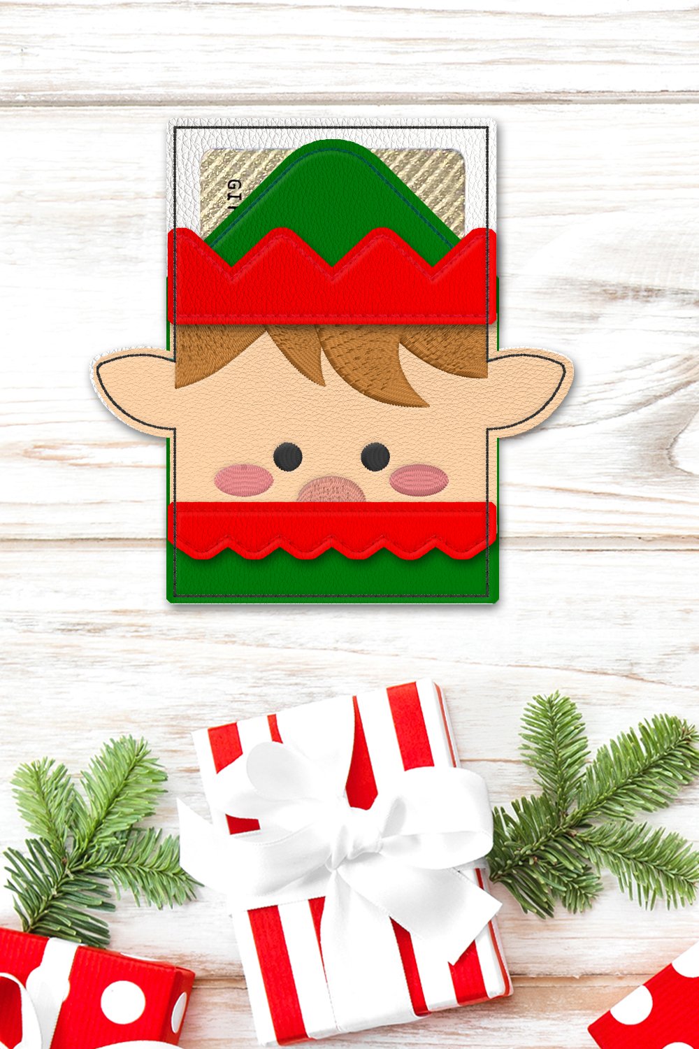 ITH Elf Face Gift Card Holder Applique Embroidery File