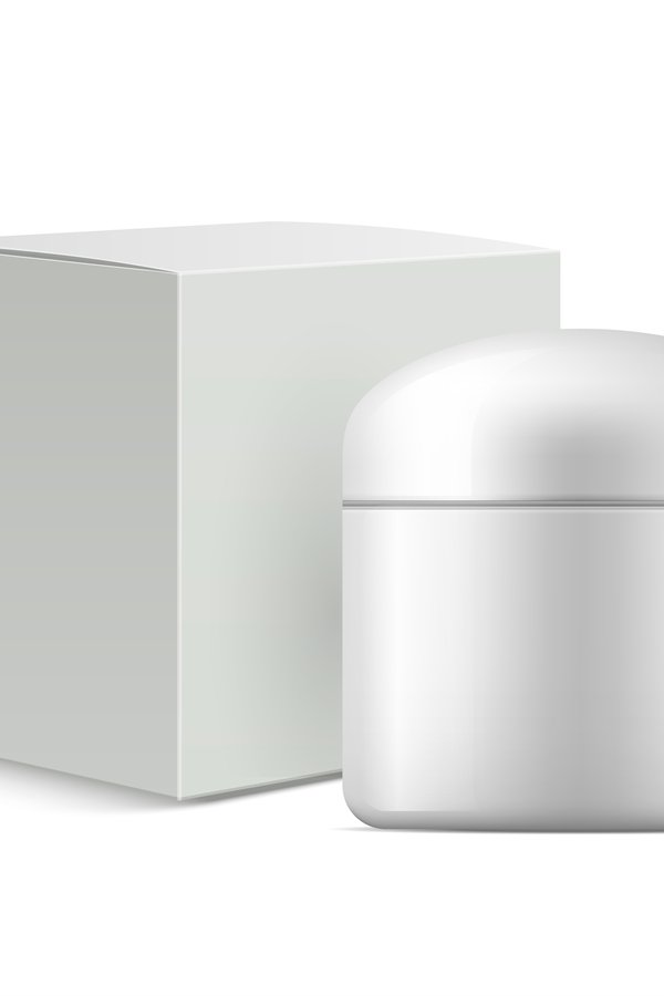White cream box and cream jar mockup. Blank 3d pack box for
