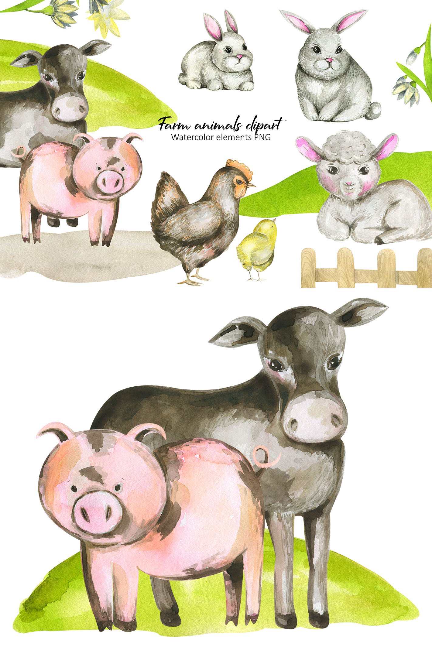 Watercolor farm animals clipart (1361023)