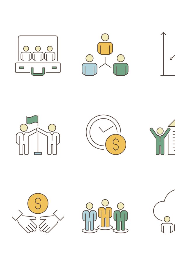 Business team symbols. Office work of peoples group organiza