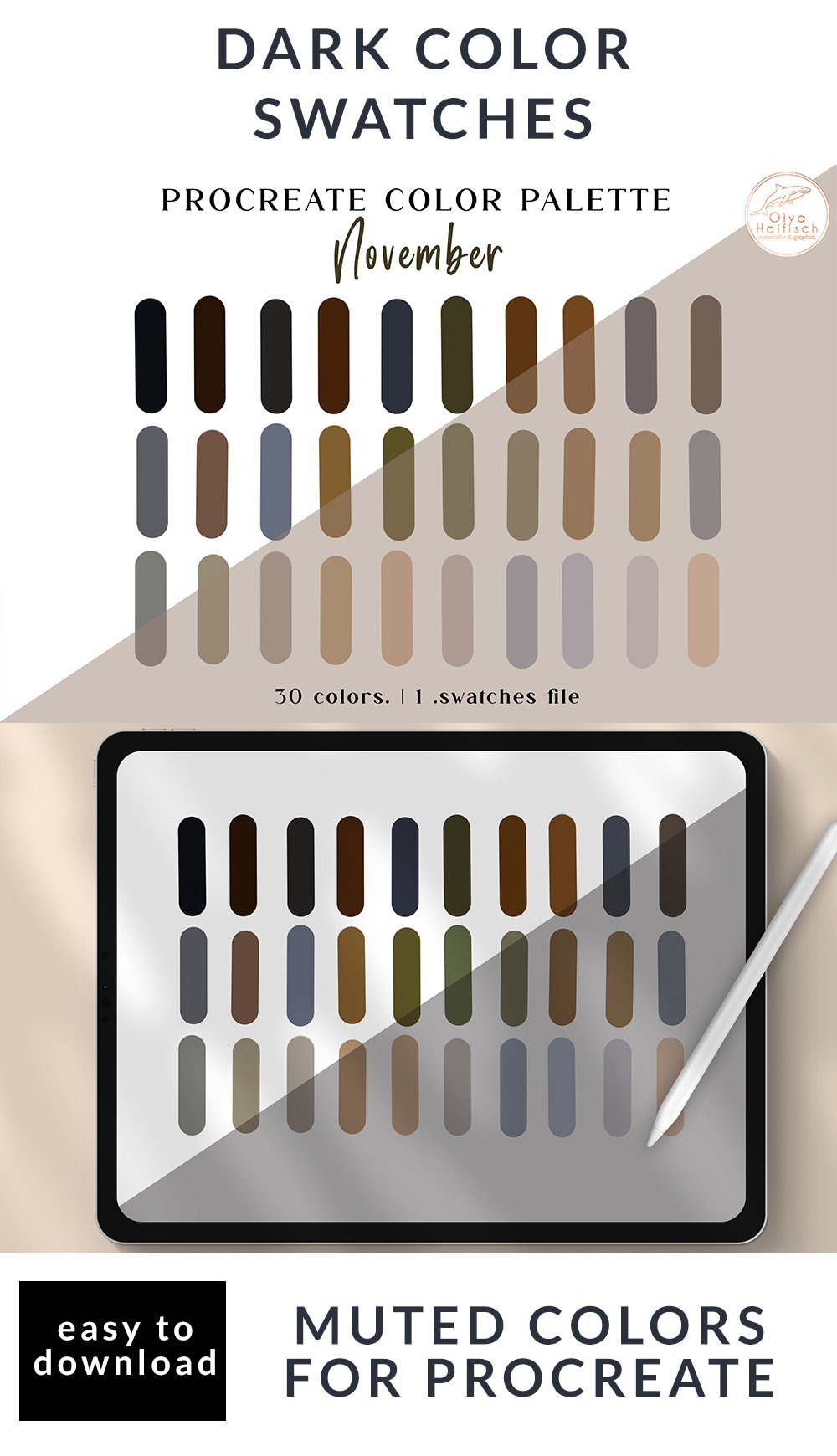 Fall Procreate Color Palette. Dark Autumn Color Swatches