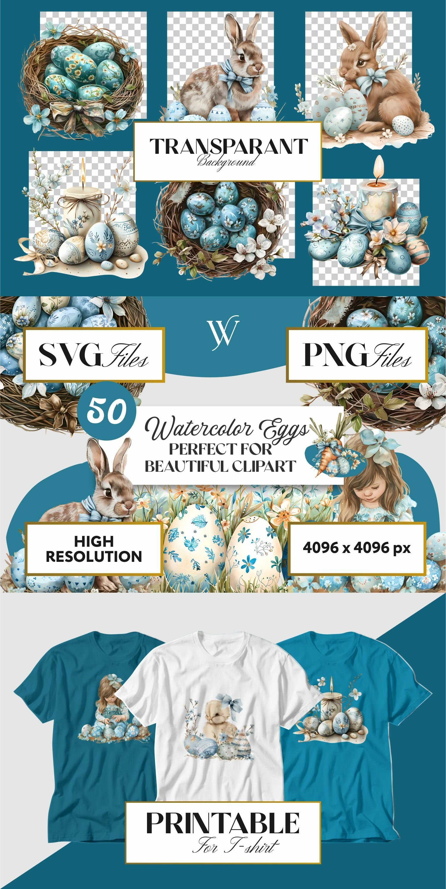 50 Watercolor Eggs Clipart Bundle | PNG Easter Clip Art Pack