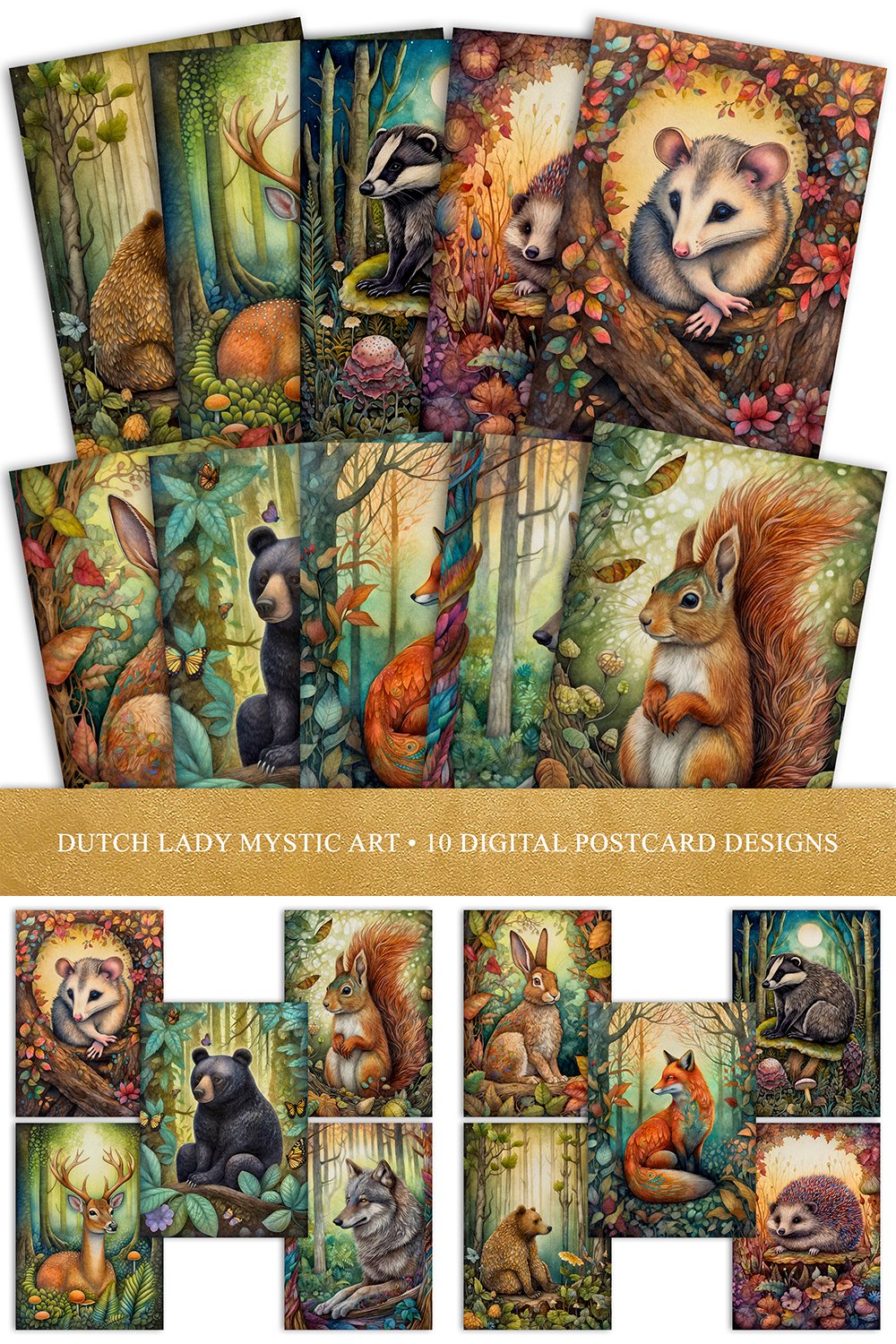 Boho Forest Animals Postcard and Art Poster Print Set