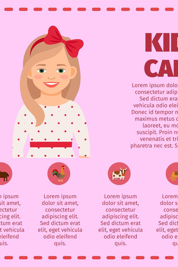 Kids card infographic with cute girl