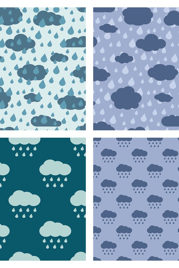 Rainy weather vector seamless patterns set (780769)