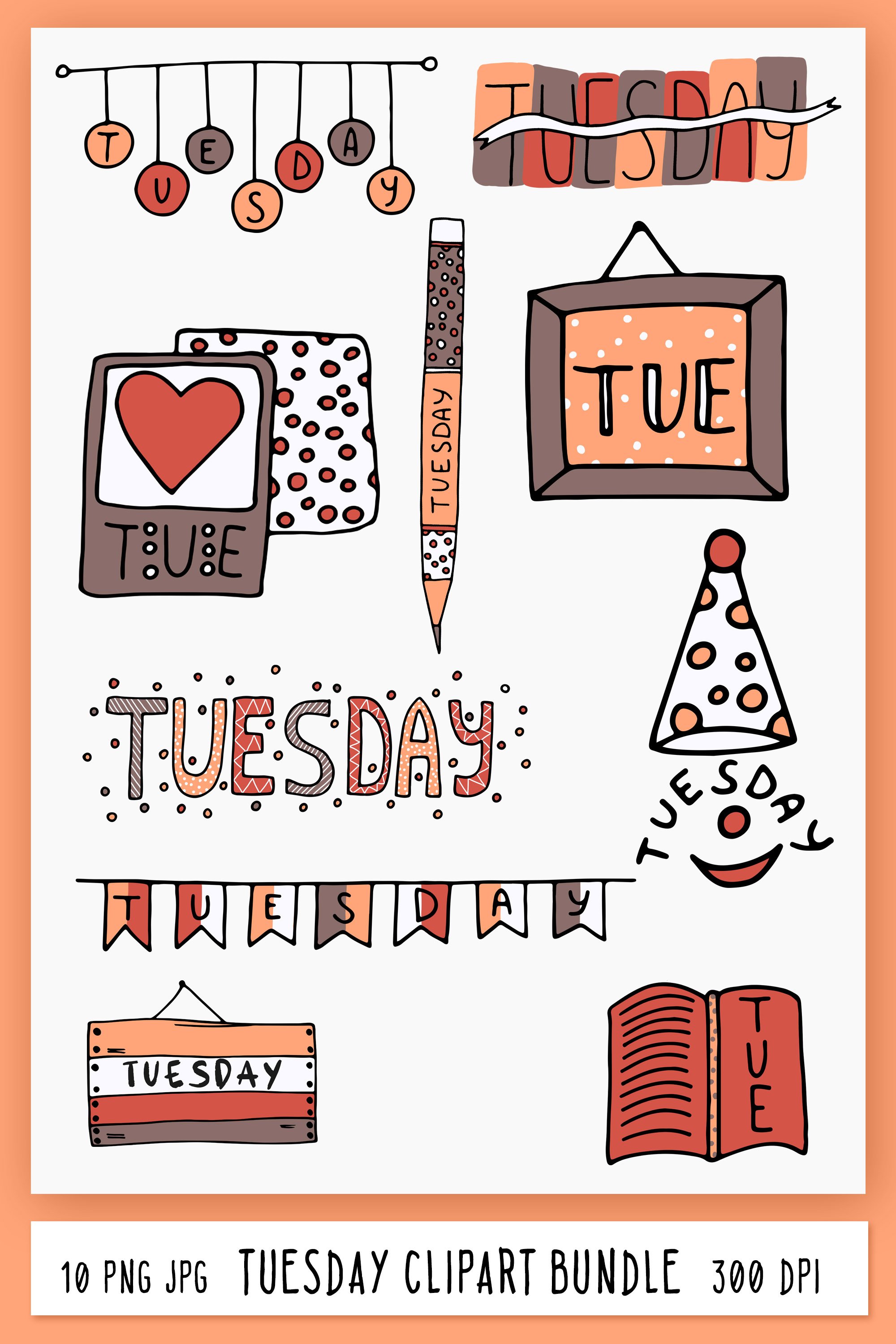 Tuesday clipart bundle printable, tuesday day PNG JPG