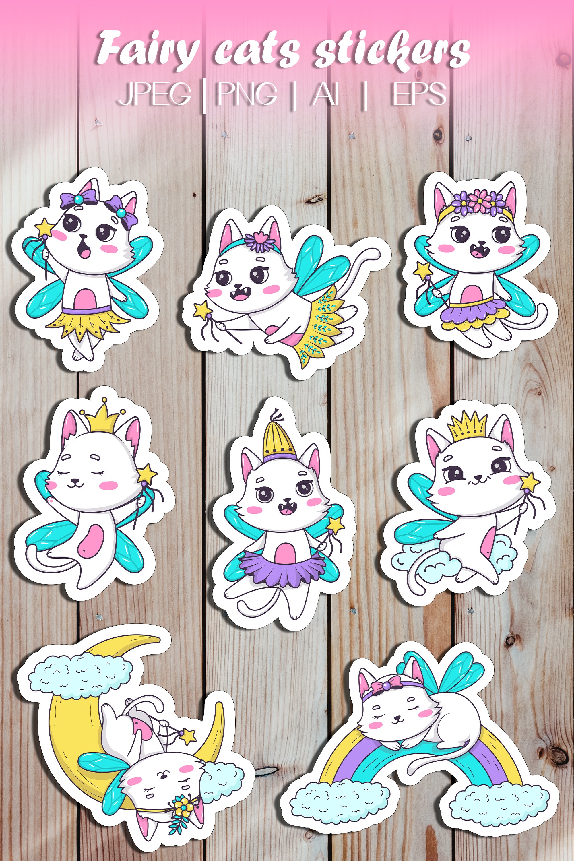 Cute Fairy Cats Printable Stickers For Kids