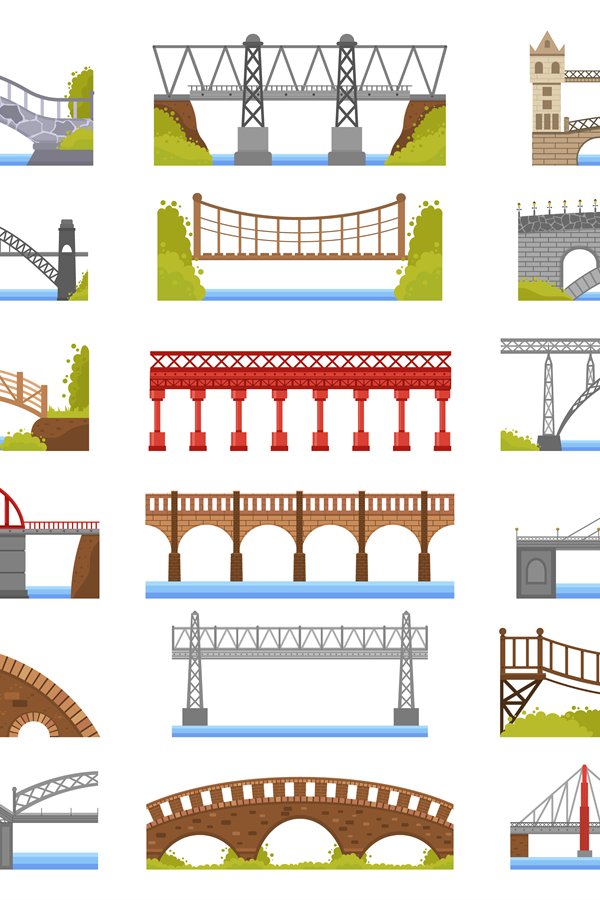 City bridge. Urban crossover bridge construction, truss