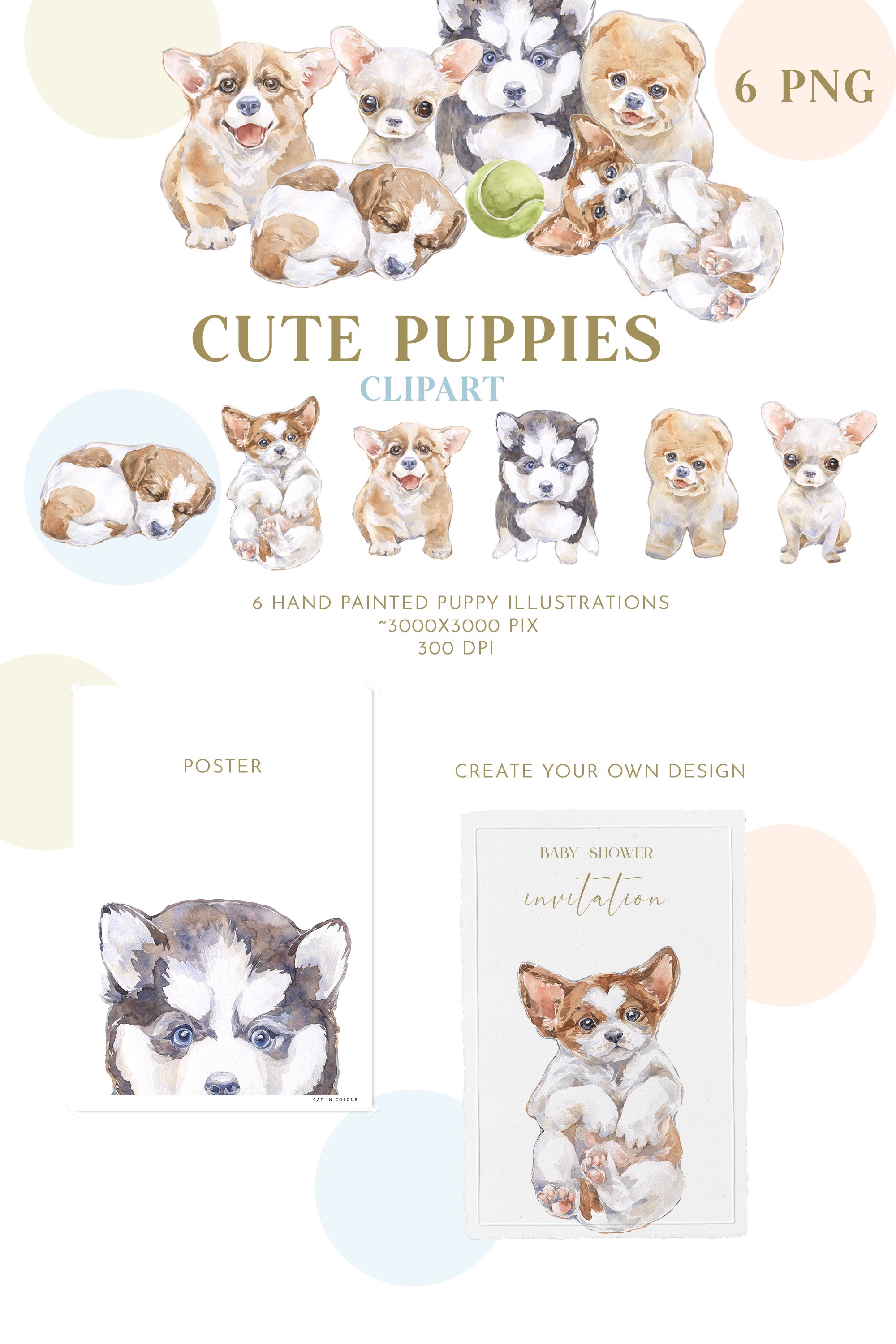 Cute Puppy Dream Baby Dog Watercolor clipart Kid sublimation