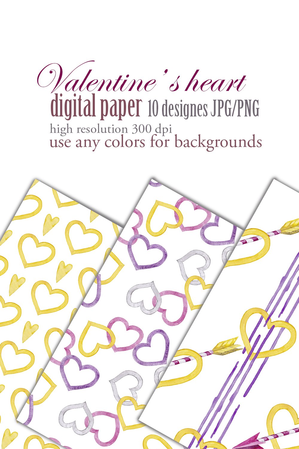 Watercolor pastel hearts digital paper Seamless patterns PNG