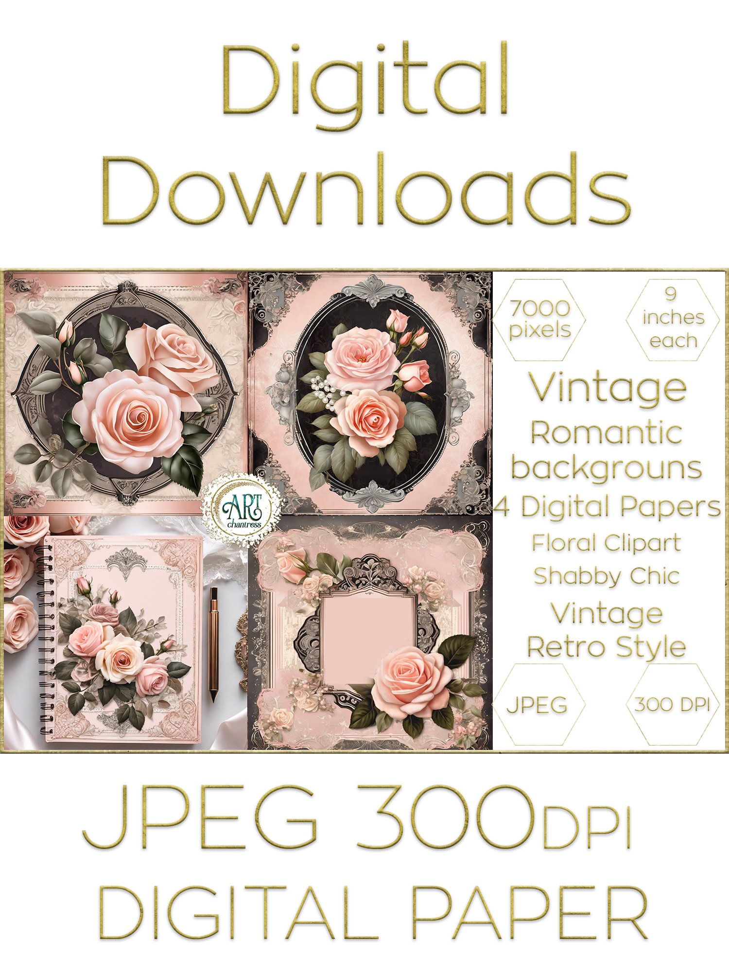 Vintage Floral Pink Blush Old Romantic Retro (3950084)