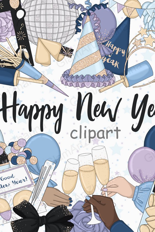 New Year CLIPART Holiday Planner Stickers PNG Files