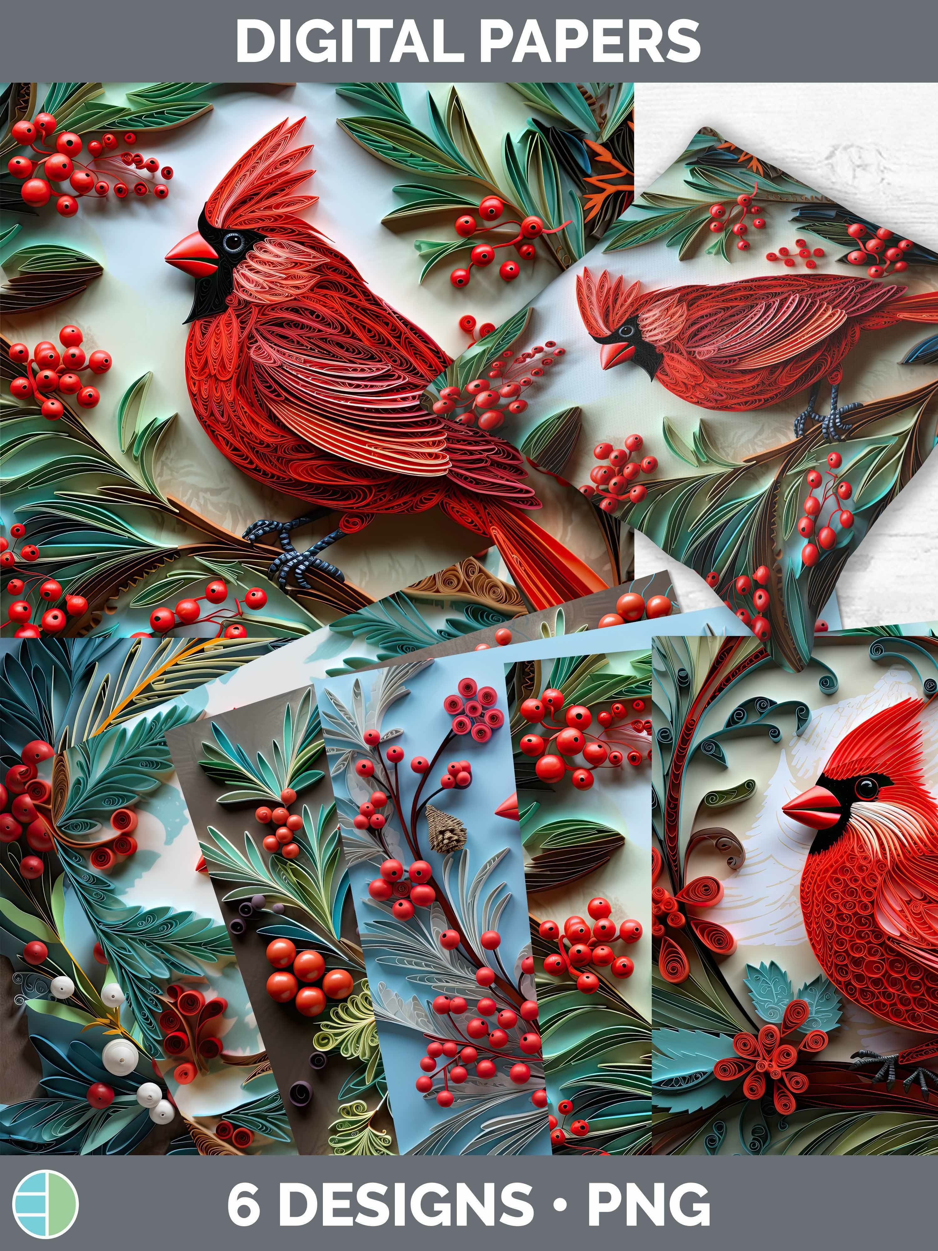 3D Christmas Cardinal Paper Backgrounds | Bundle Digital Scr