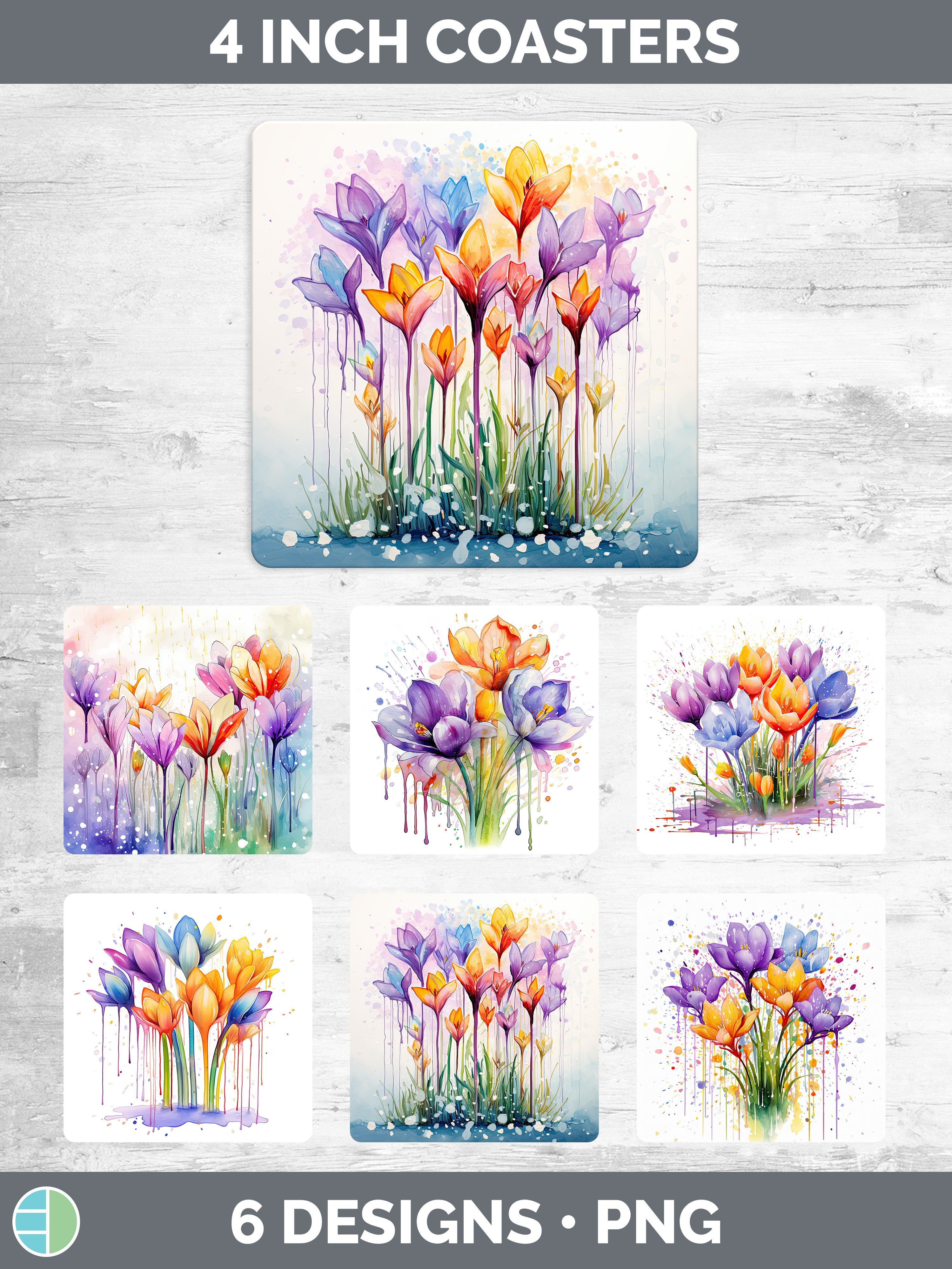 Splat Rainbow Crocus Flowers Square Coaster | Bundle Coaster