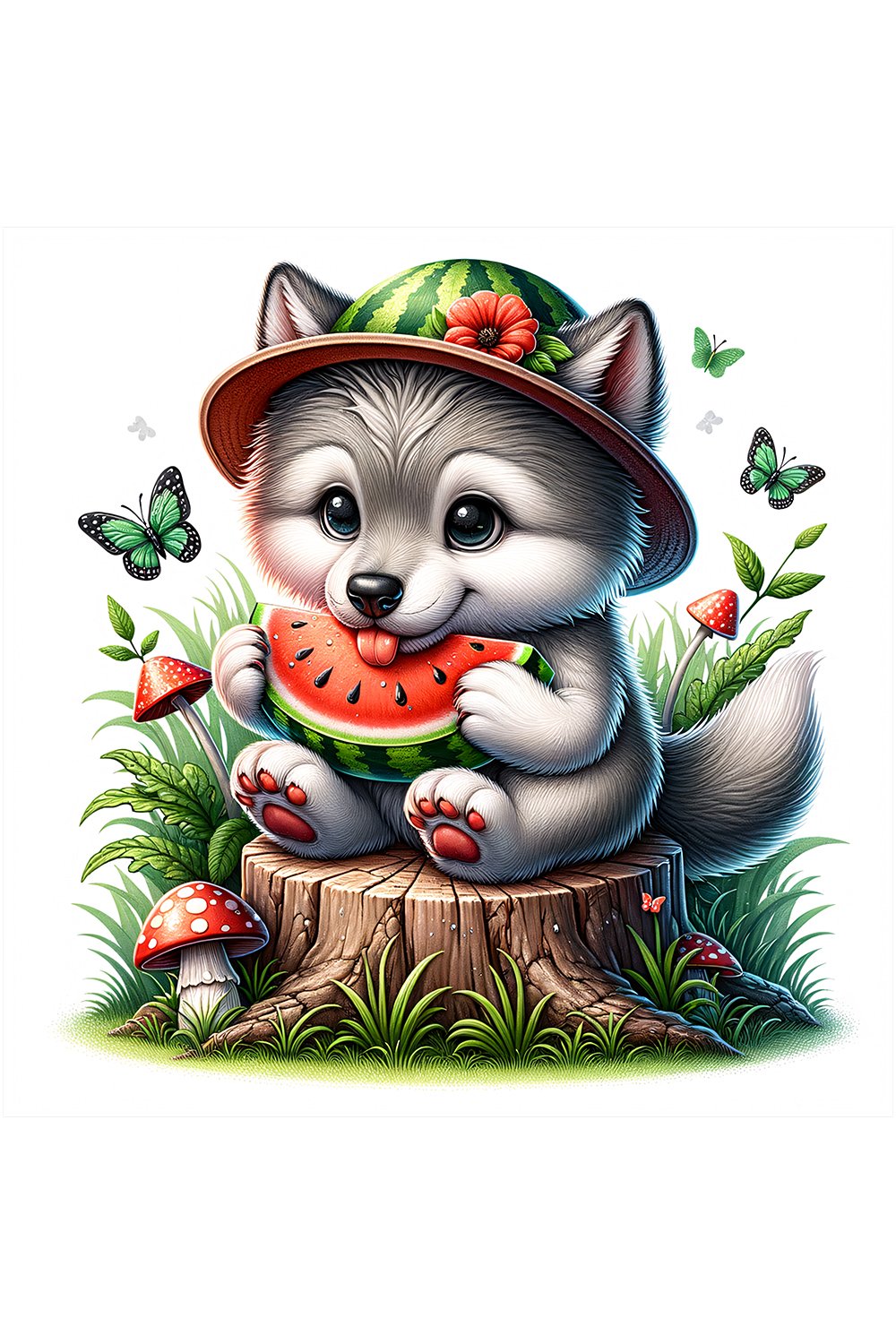 Wolf with Watermelon Summer JPG Sublimation Design