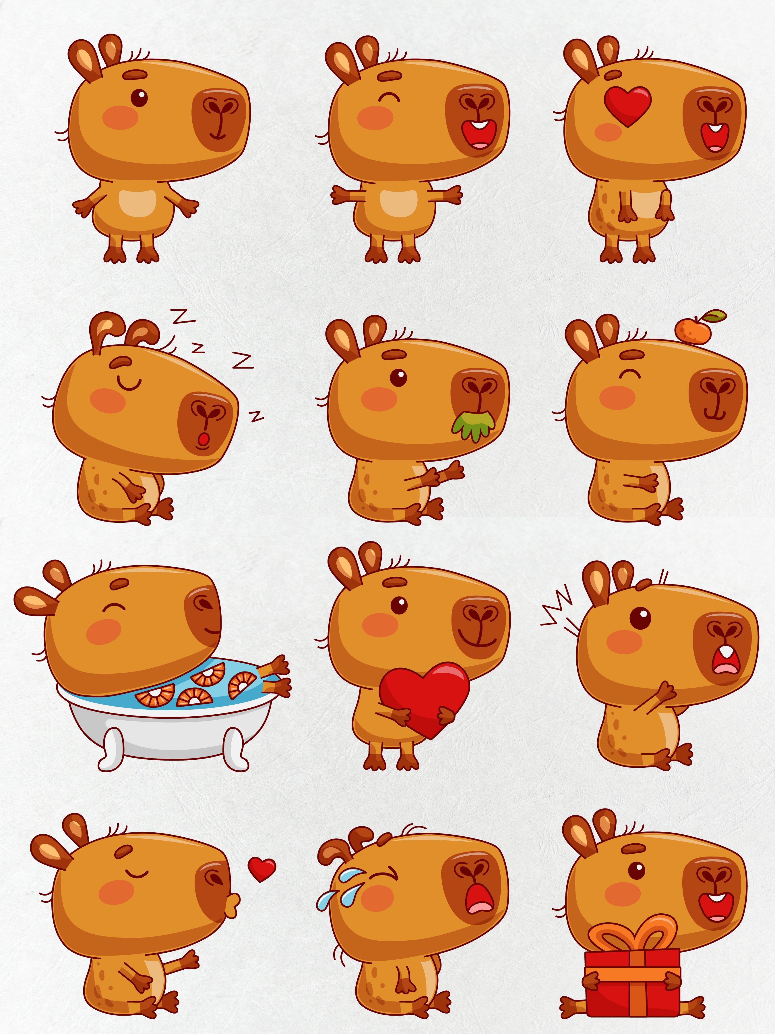 Cute capybaras - 12 poses