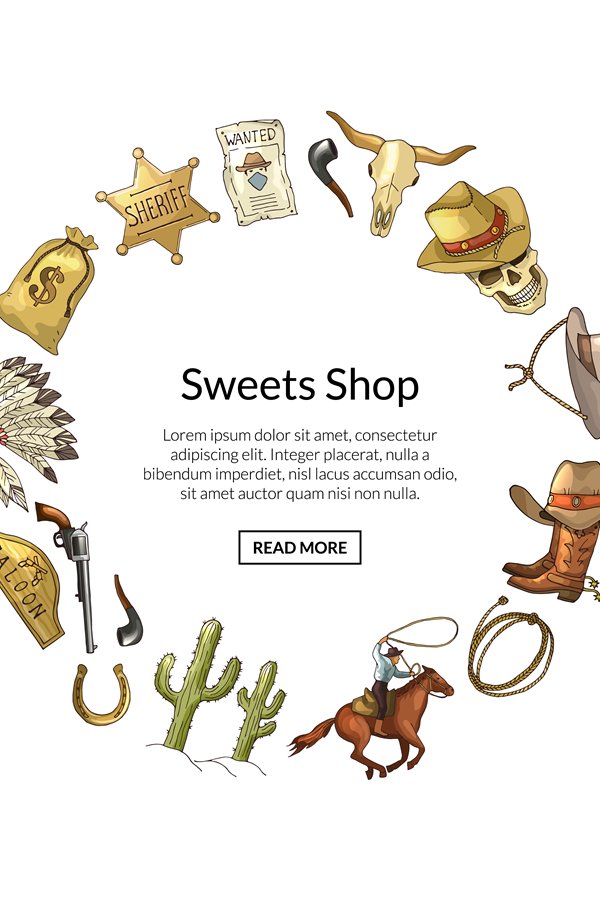 Vector hand drawn wild west cowboy with place for text illus