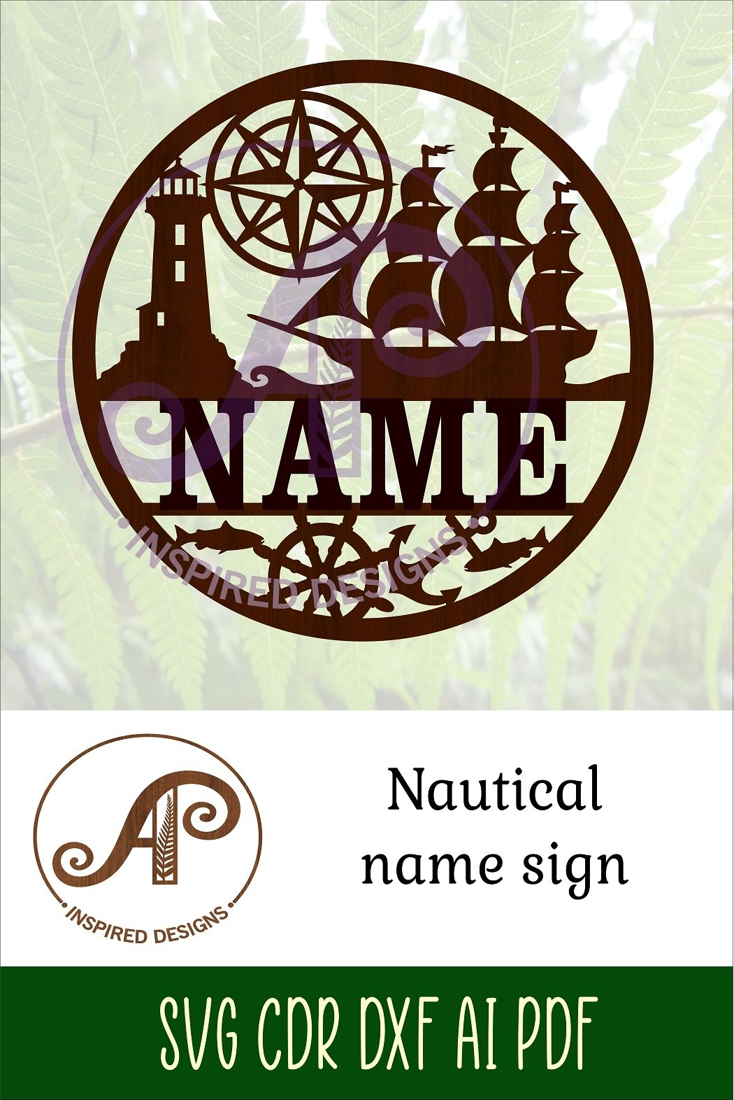 Nautical name sign svg laser cut template
