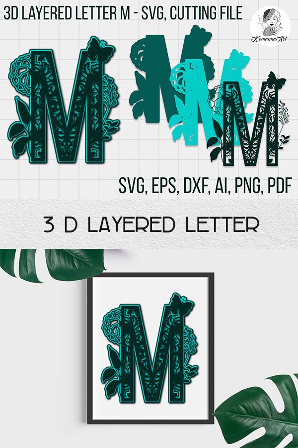 3D Layered SVG / 3D letter M SVG / Letter M Cut File.