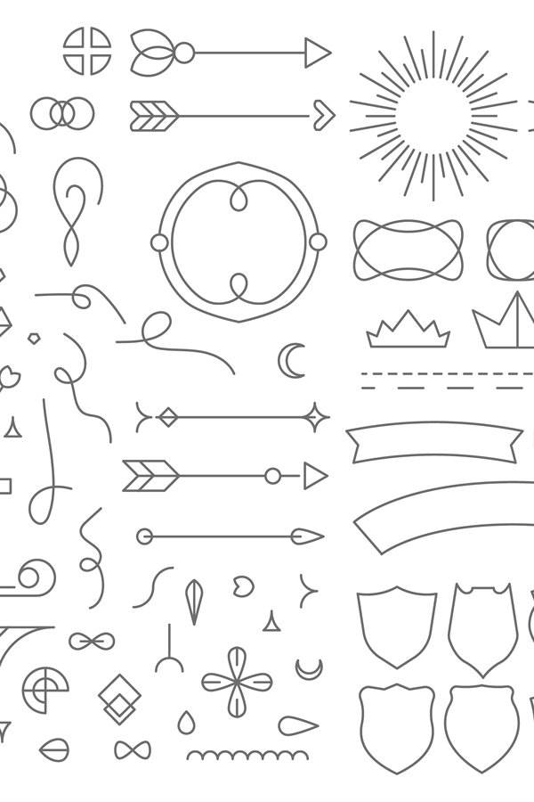 Retro line emblem elements. Vintage decorative drawing badge