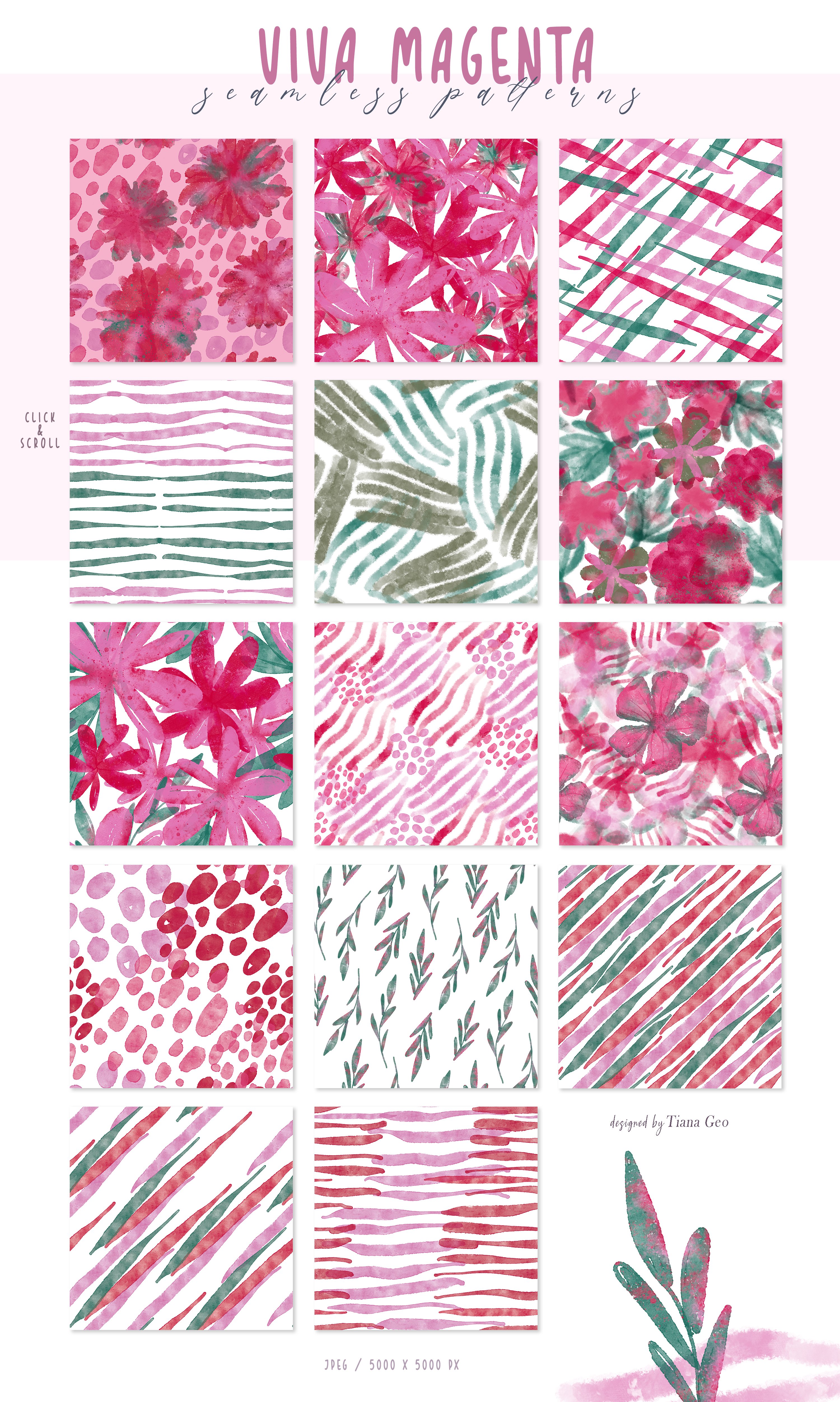 Abstract pink and magenta trendy color seamless patterns