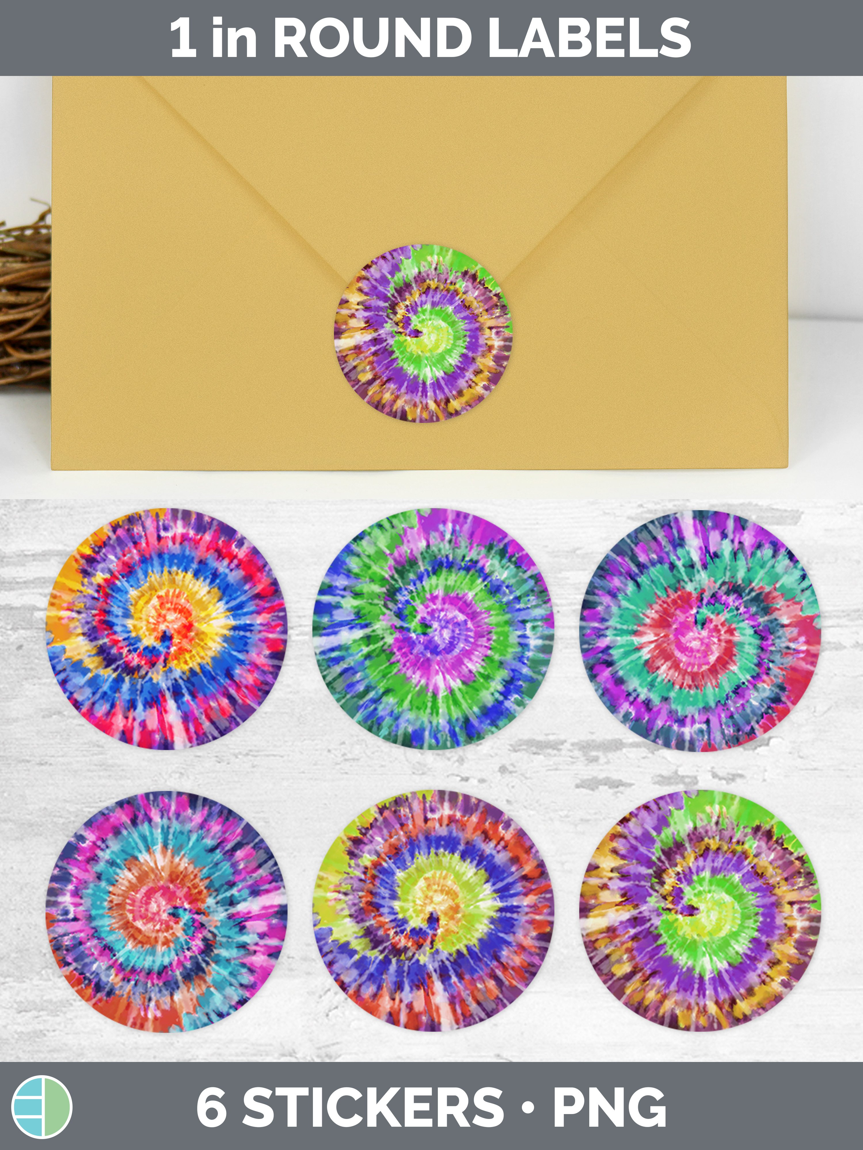 Tie Dye Stickers | Sticker 1in Round Labels PNG Designs