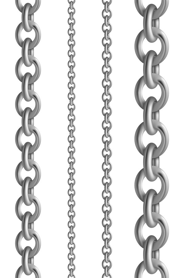 Metal seamless chain collections. Iron steel or silver chain