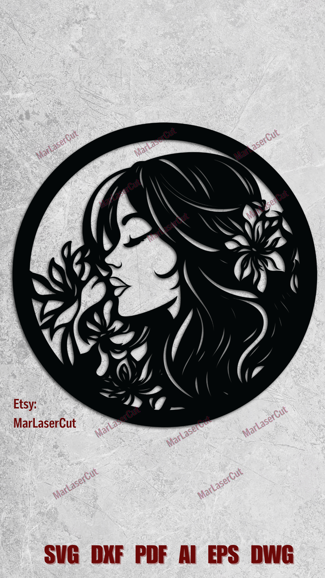 Multilayer Floral Woman SVG Laser Cut File 3D Layered DXF