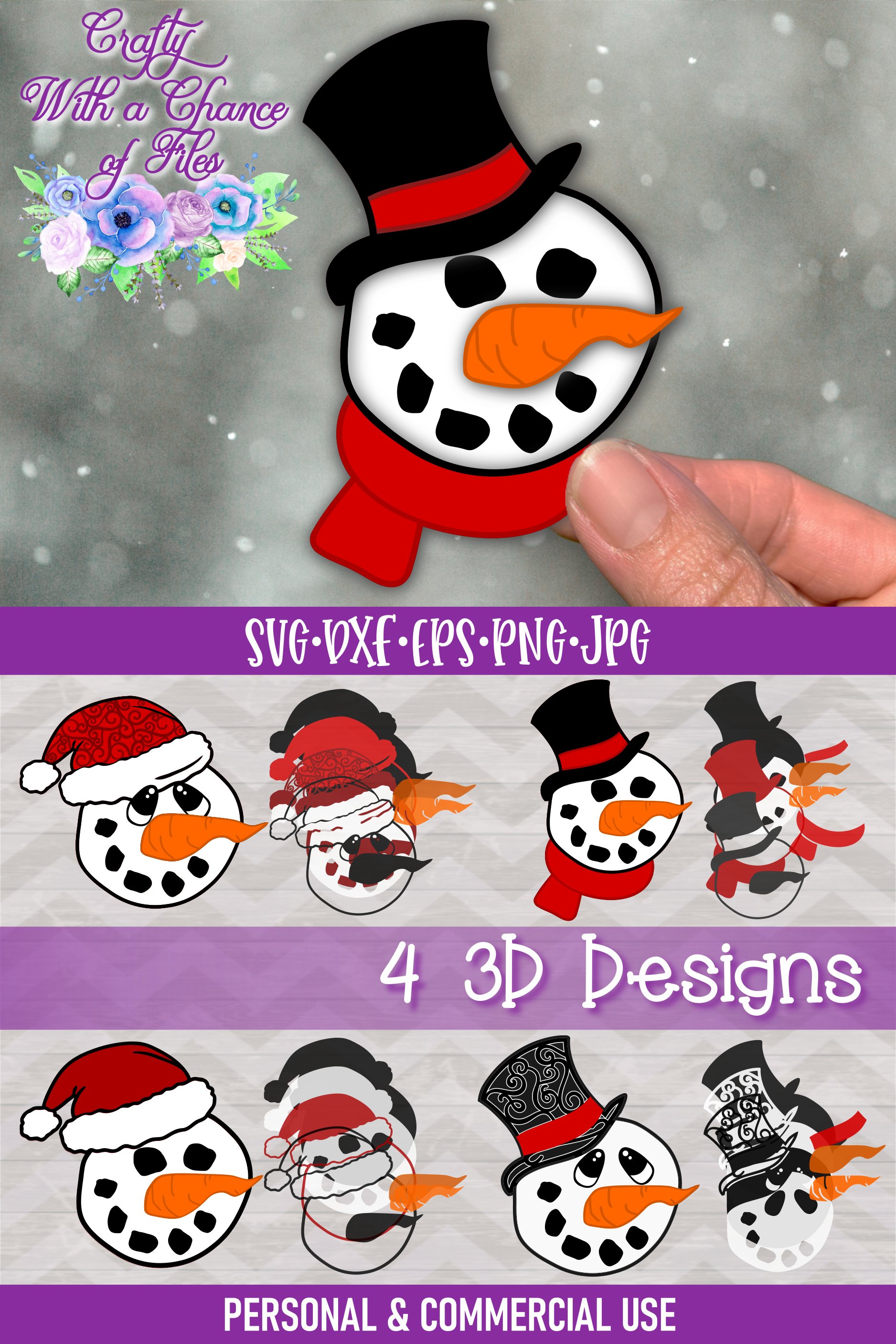 Snowman Faces SVG for 3D Layered Christmas Ornaments