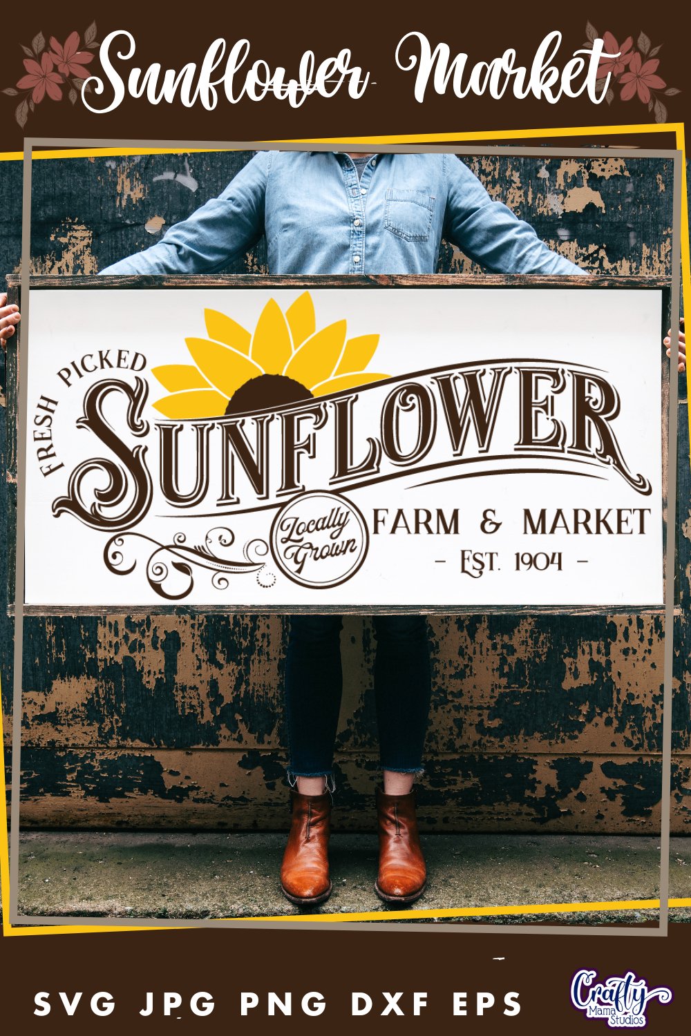 Vintage Farmhouse Home Sign | Sunflower Market Wall Art Svg