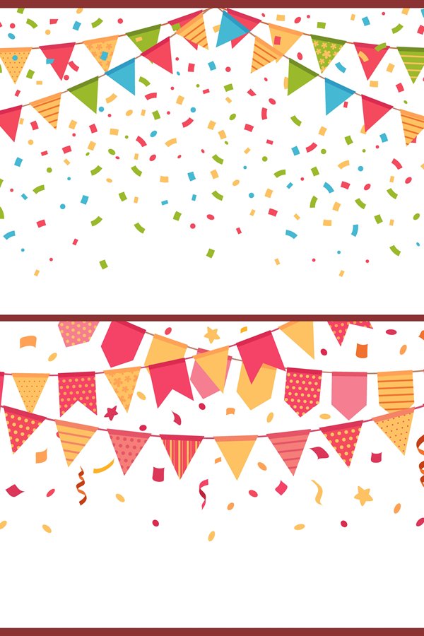 Birthday party bunting and confetti. Color paper streamers,