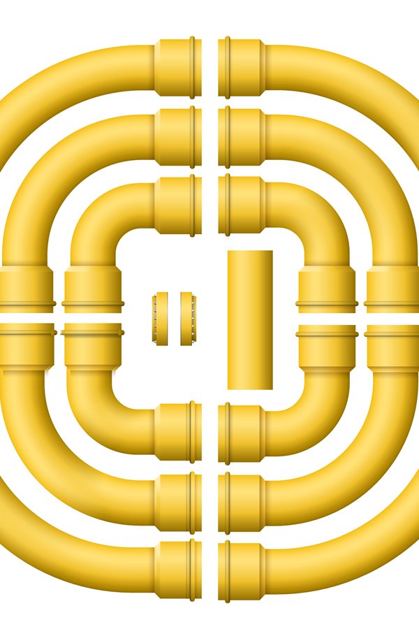 Yellow gas pipeline pipes. Metal pipe section, pipelines con