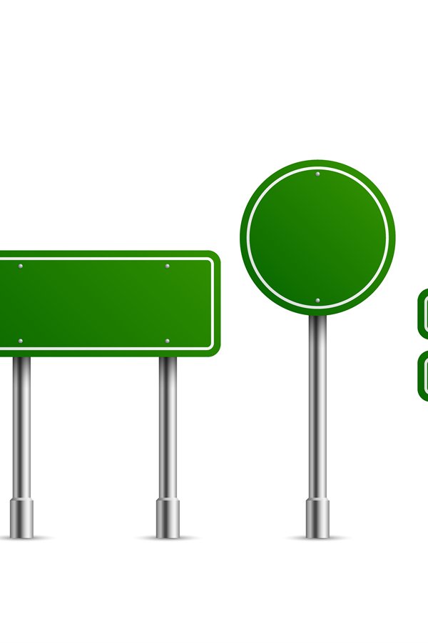 Road signs green. Square round and horizontal city signboard