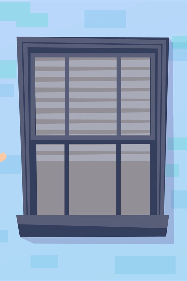 Neighbors looking out window and talk to each other