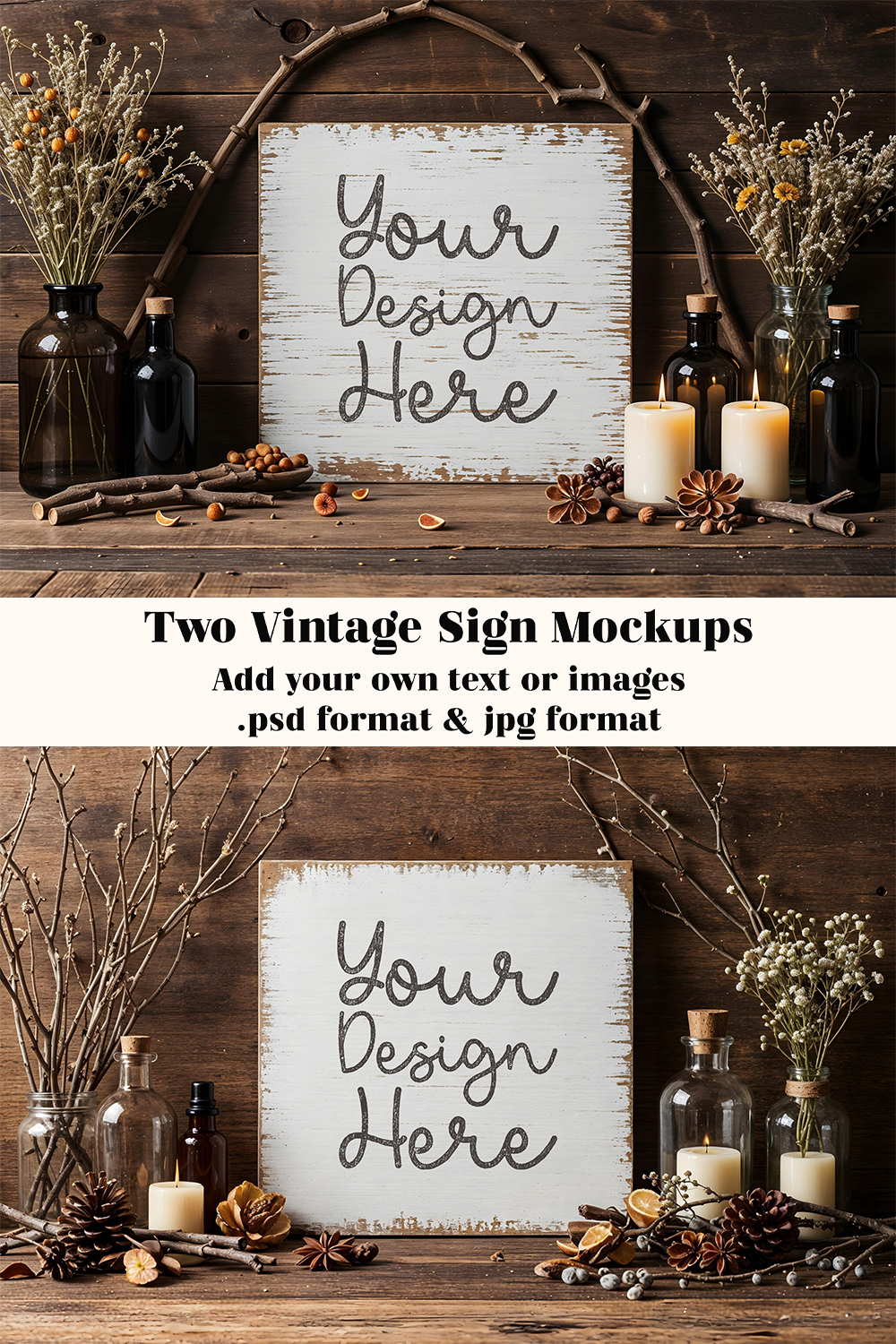 Vintage Rustic Sign PSD And JPG Mockups