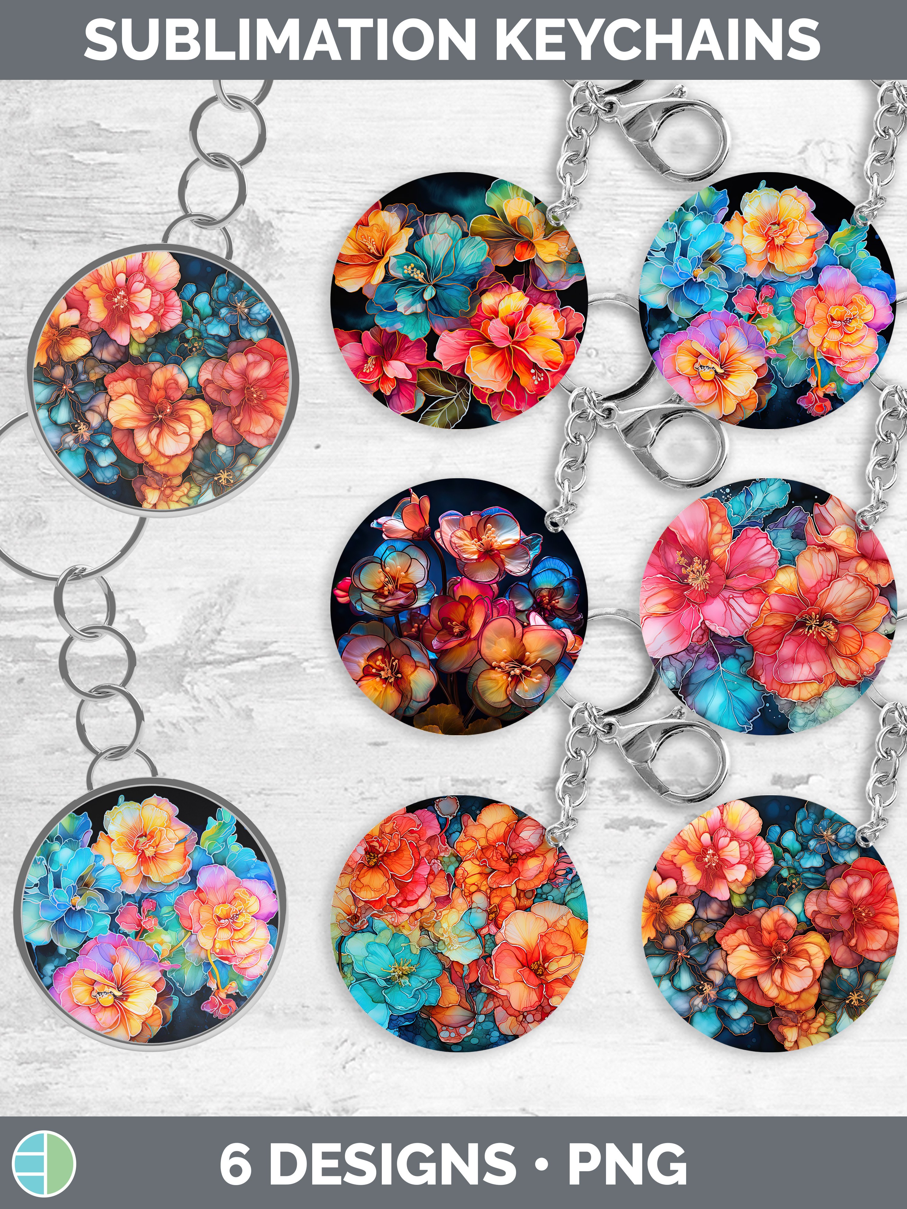 Neon Begonia Flowers Keychain | Bundle Keyring Designs