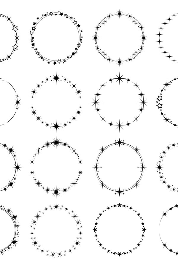 Stars round frames. Stardust rings shine effect party swirli
