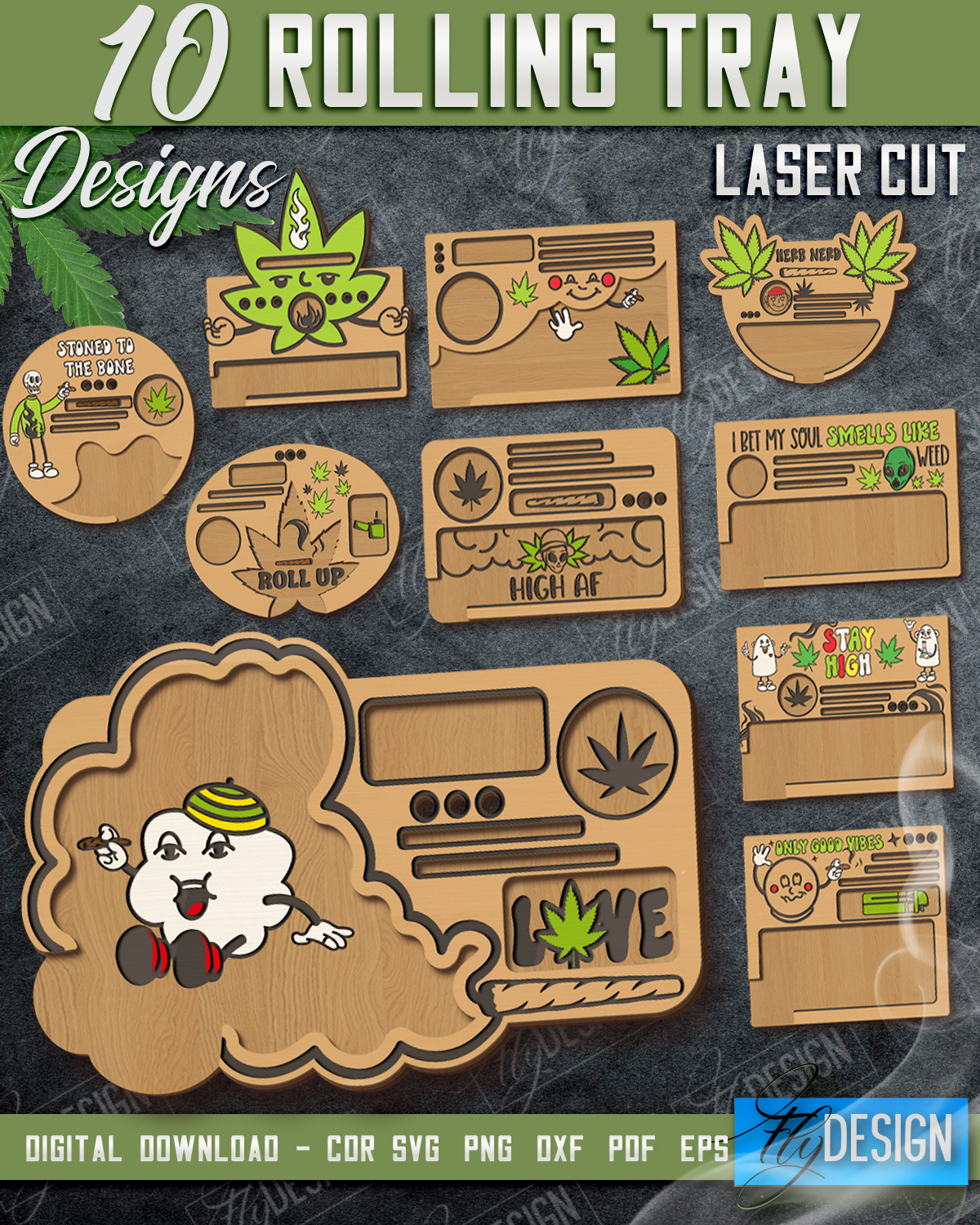 Rolling Tray Laser Cut Bundle, Rolling Trays Herb Prep SVG