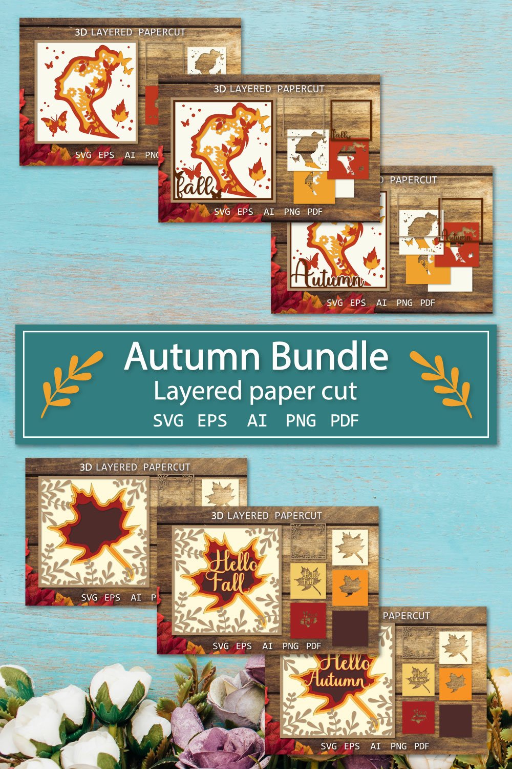 Autumn Bundle Layered paper cut SVG 3D Shadow box Fall SVG
