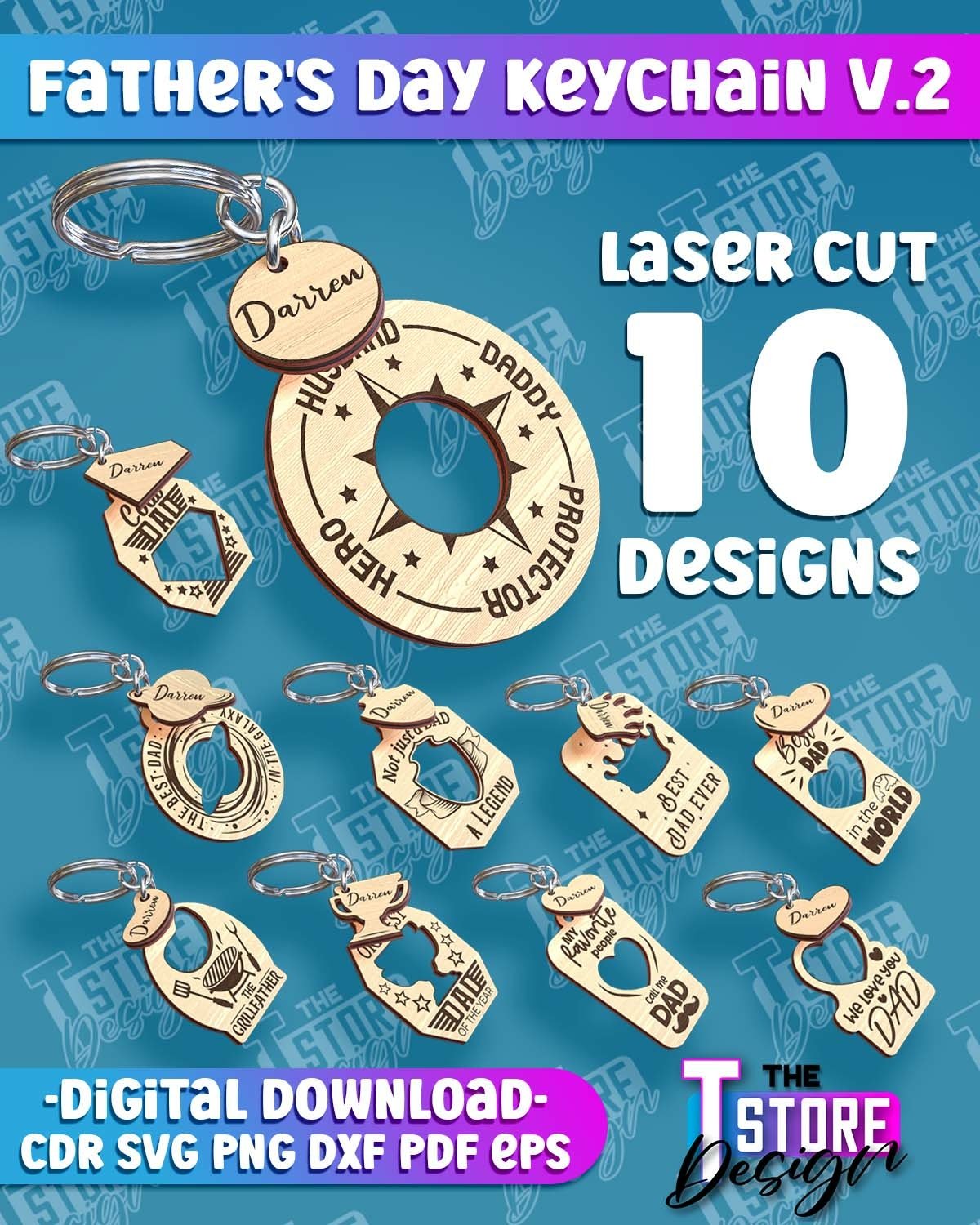 Father’s Day Keychain Laser Cut|Best Dad Gift Keyring v.2