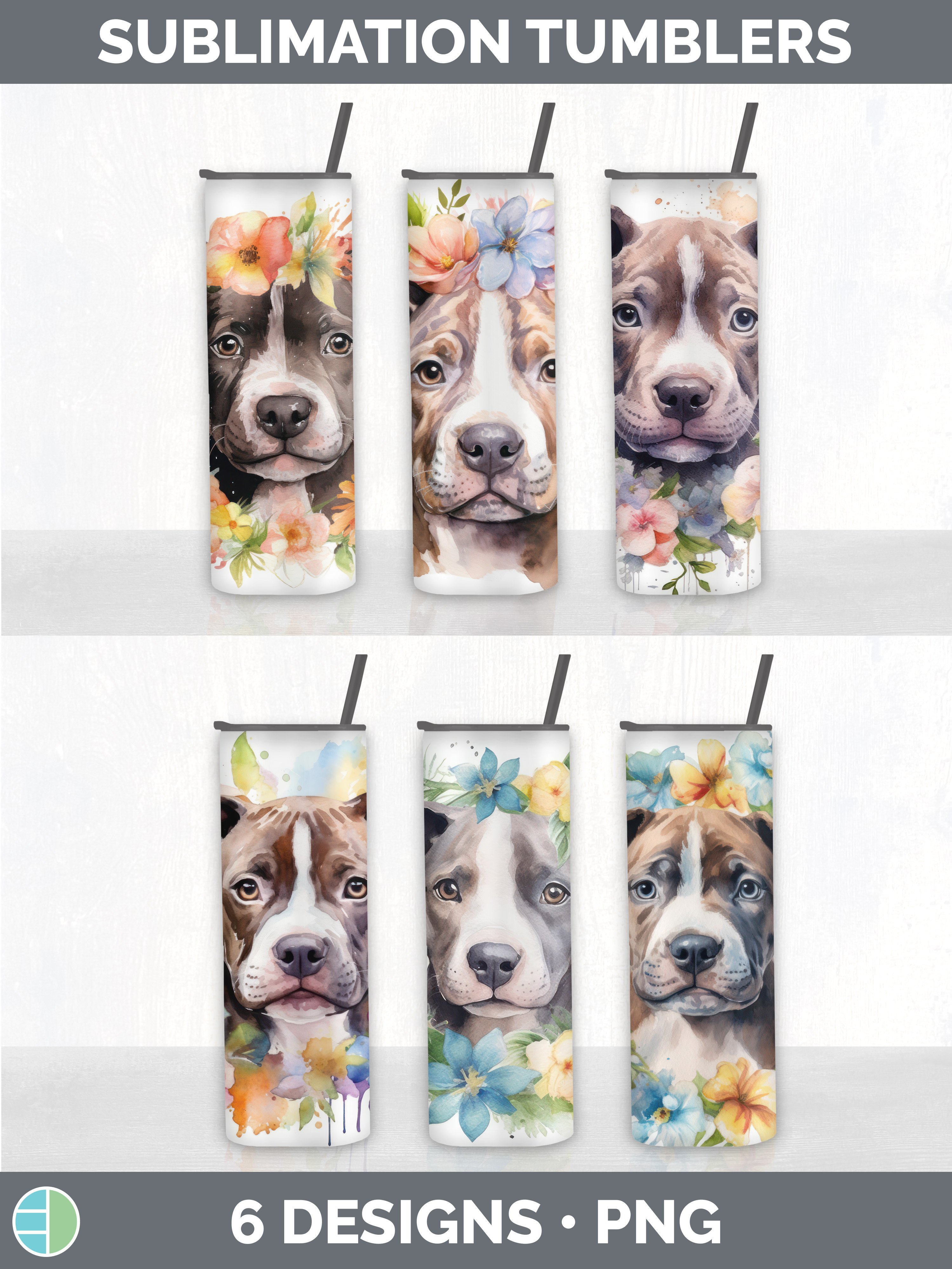 Watercolor Pit Bull Dog Tumbler | Sublimation 20 oz Skinny T