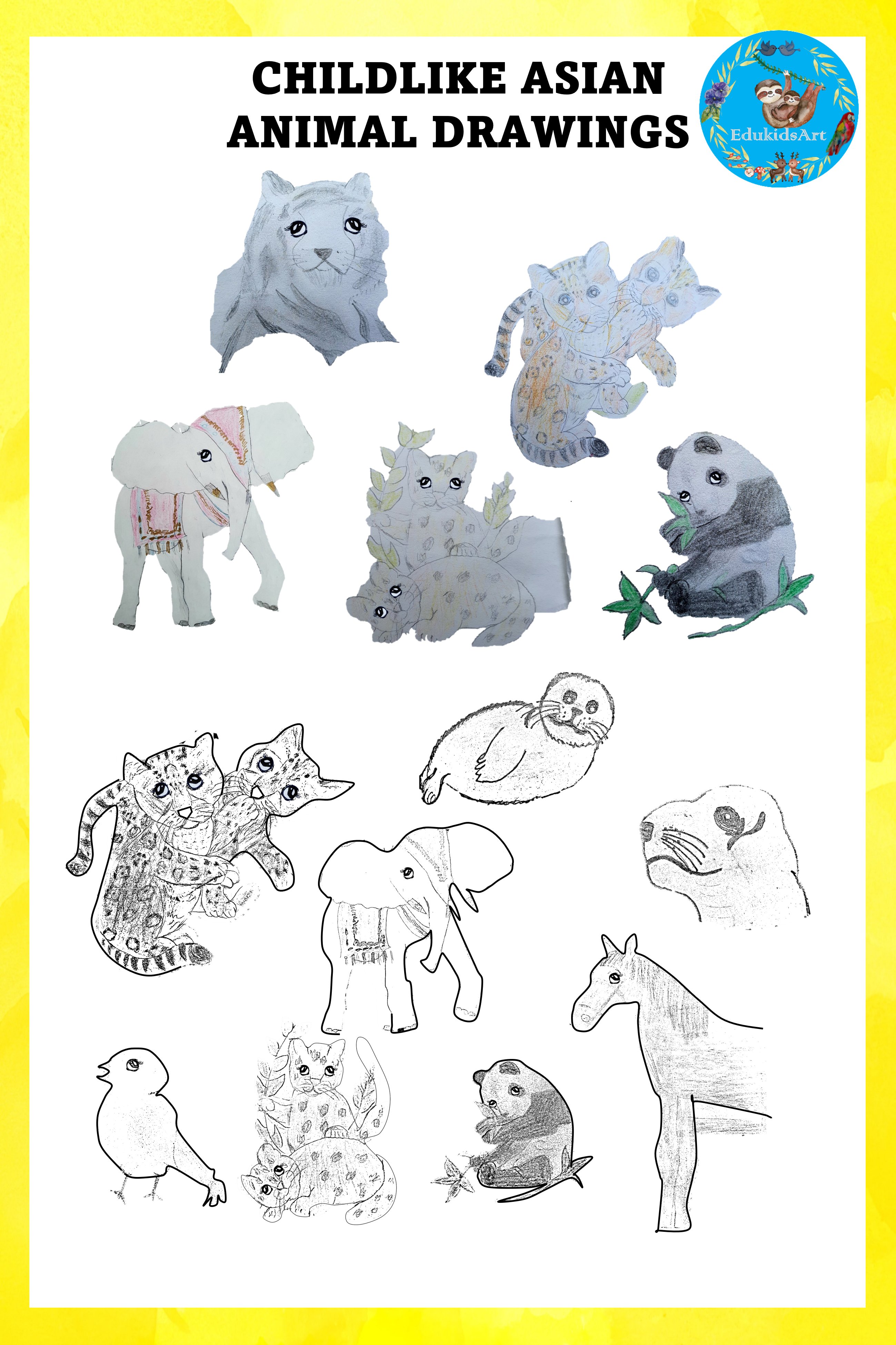 childlike art clipart Asian animals
